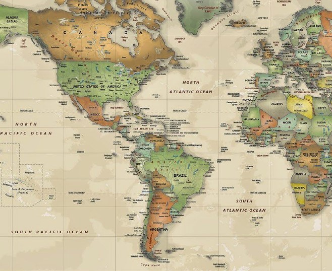 World A4 Map Antique Style - Maps, Books & Travel Guides