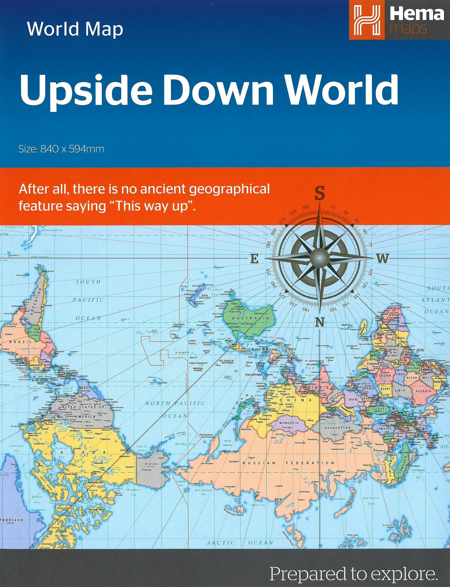 Upside Down World Map Folded Hema - Maps, Books & Travel Guides