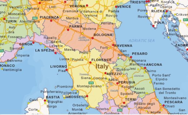 Italy Regions Poster Small - Maps, Books & Travel Guides