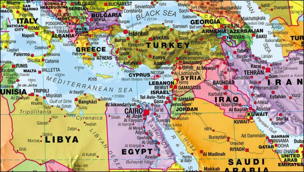 Africa Europe Middle East Political Map Maps International - Maps ...