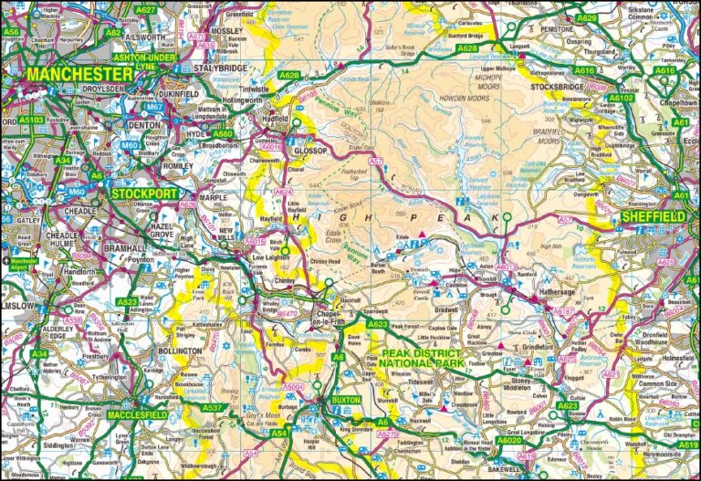 Peak District Road Map A-Z Flat Poster - Maps, Books & Travel Guides