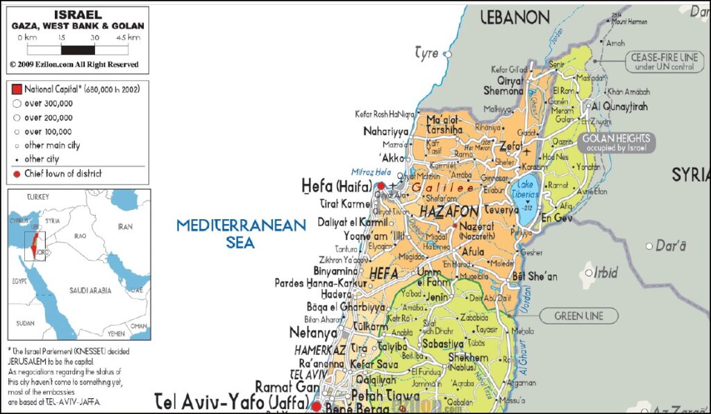 Israel Gaza West Bank Road Map Flat Map Paper and Laminated - Maps ...