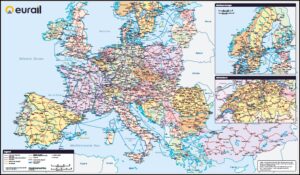 Europe Eurail Railways Map Flat Poster - Maps, Books & Travel Guides