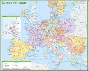 Europe Rail Map Flat Poster - Maps, Books & Travel Guides