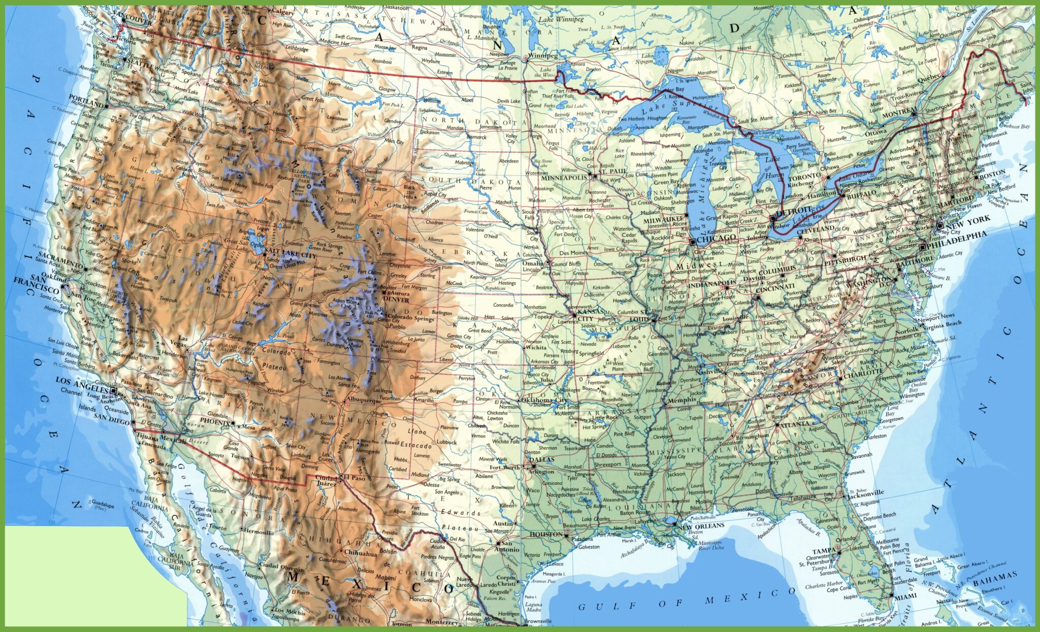 USA Physical Cities and Towns Map Flat Paper and Laminated - Maps ...