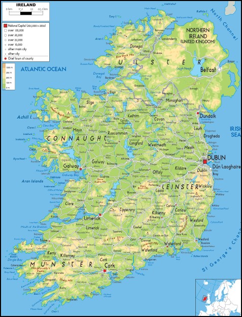 Ireland Physical Road Map Flat and Folded - Maps, Books & Travel Guides
