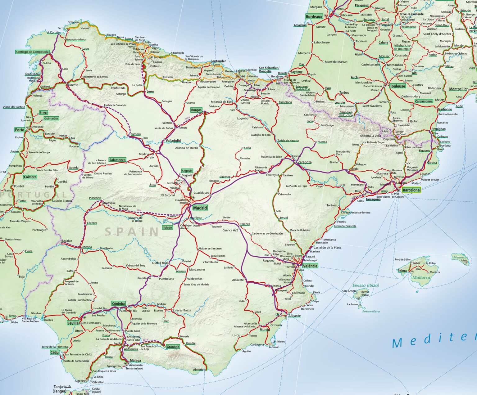 Spain Railway Map Poster - Maps, Books & Travel Guides