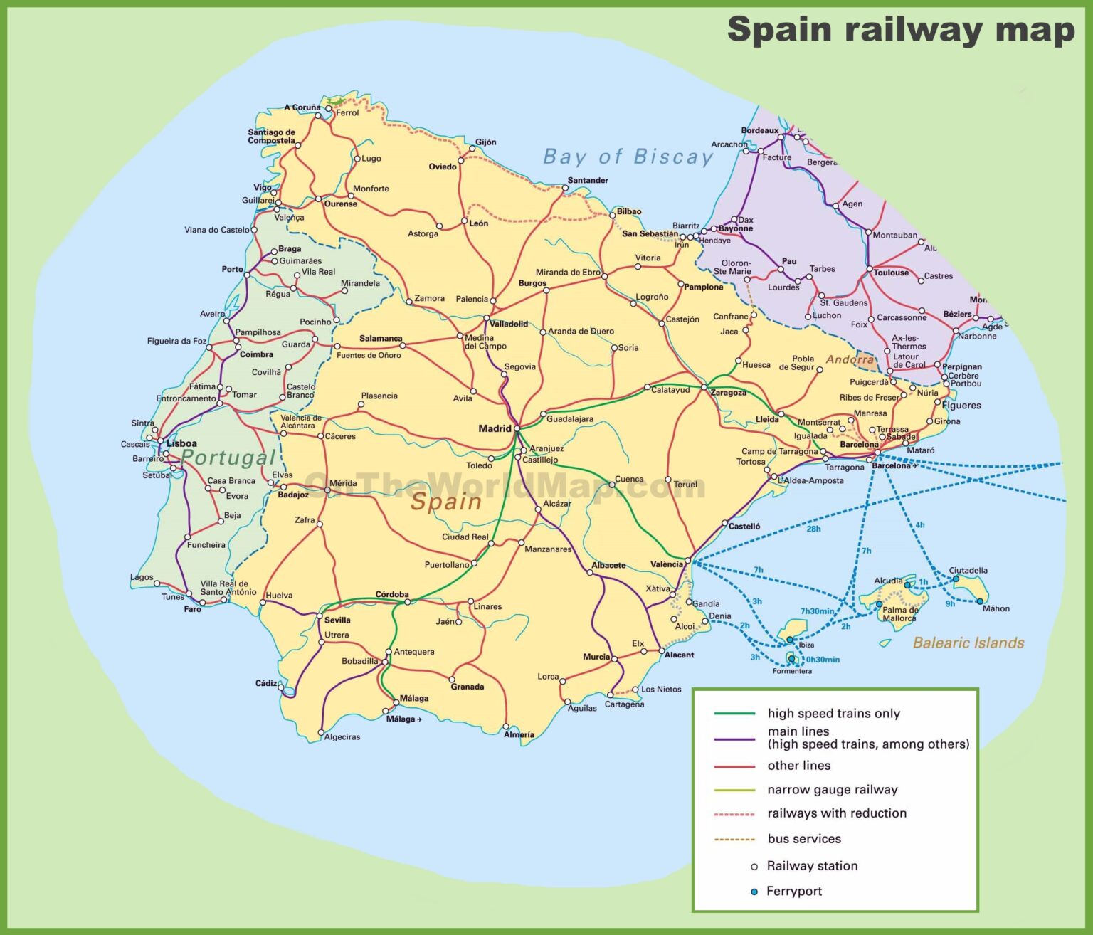 Spain Portugal Railway Map Poster - Maps, Books & Travel Guides