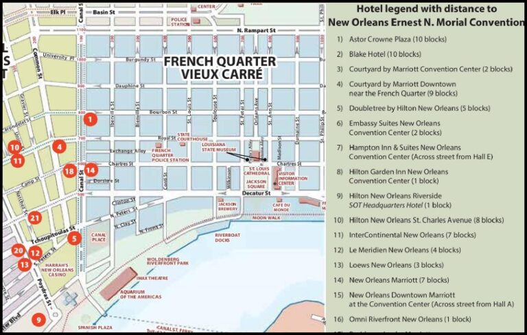 New Orleans French Quarter Downtown Hotels Map - Maps, Books & Travel ...