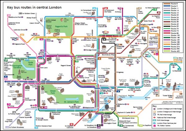 London Bus Key Routes map Central London - Maps, Books & Travel Guides